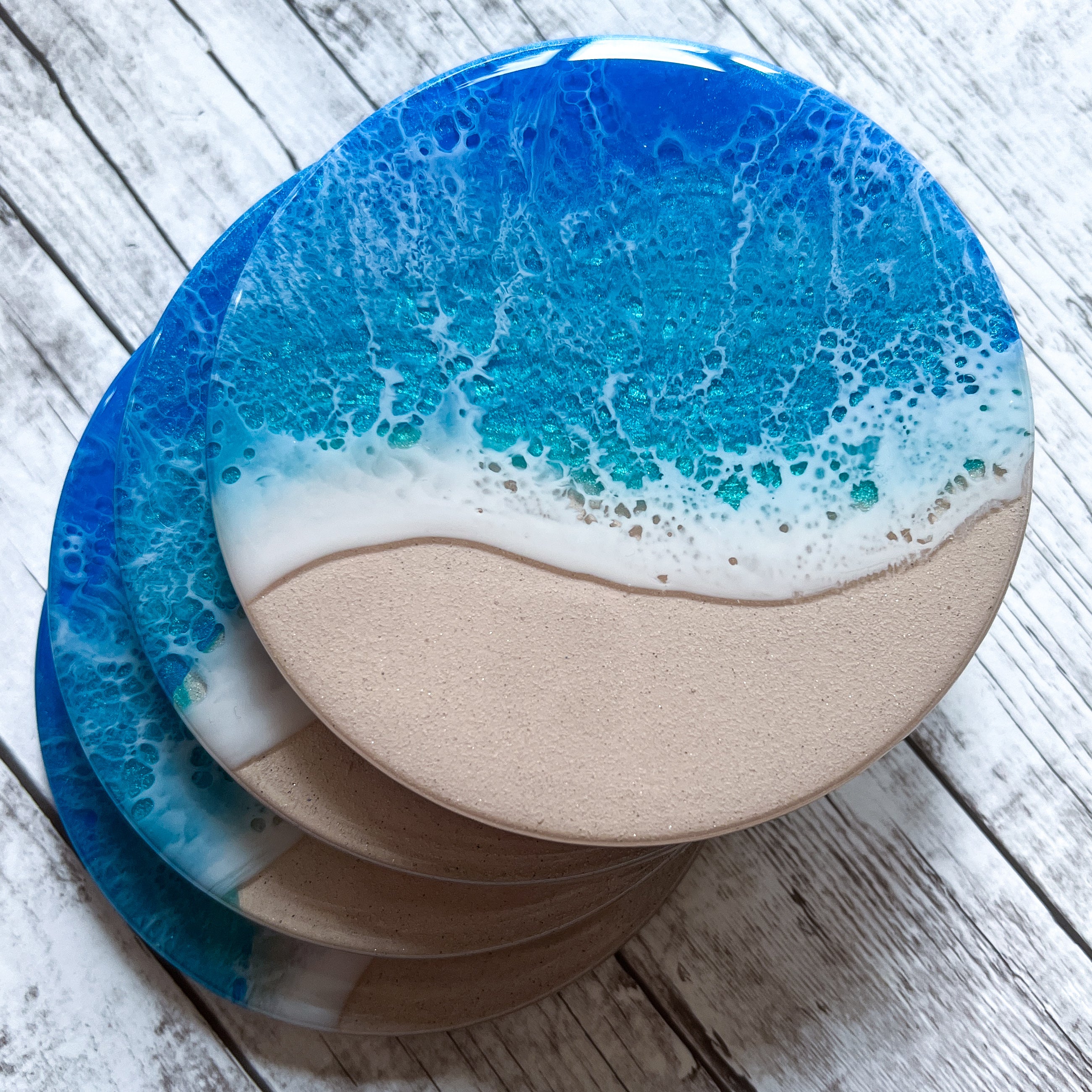 Turquoise and Blue Ocean Beach Coasters (Set of 4) – Artist Lisa Marie