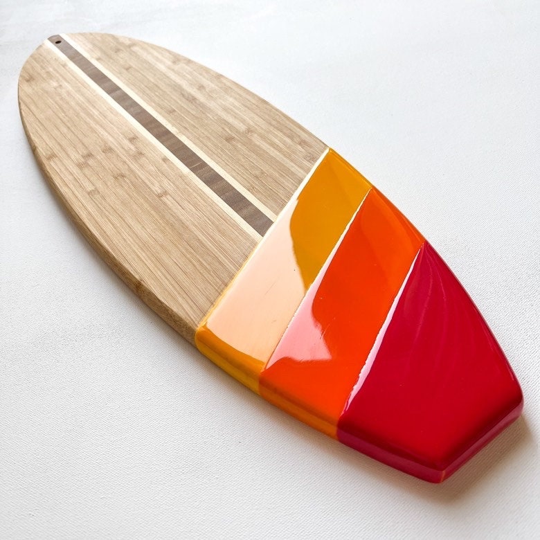 Sunset Stripes on Hardwood Surfboard – Artist Lisa Marie